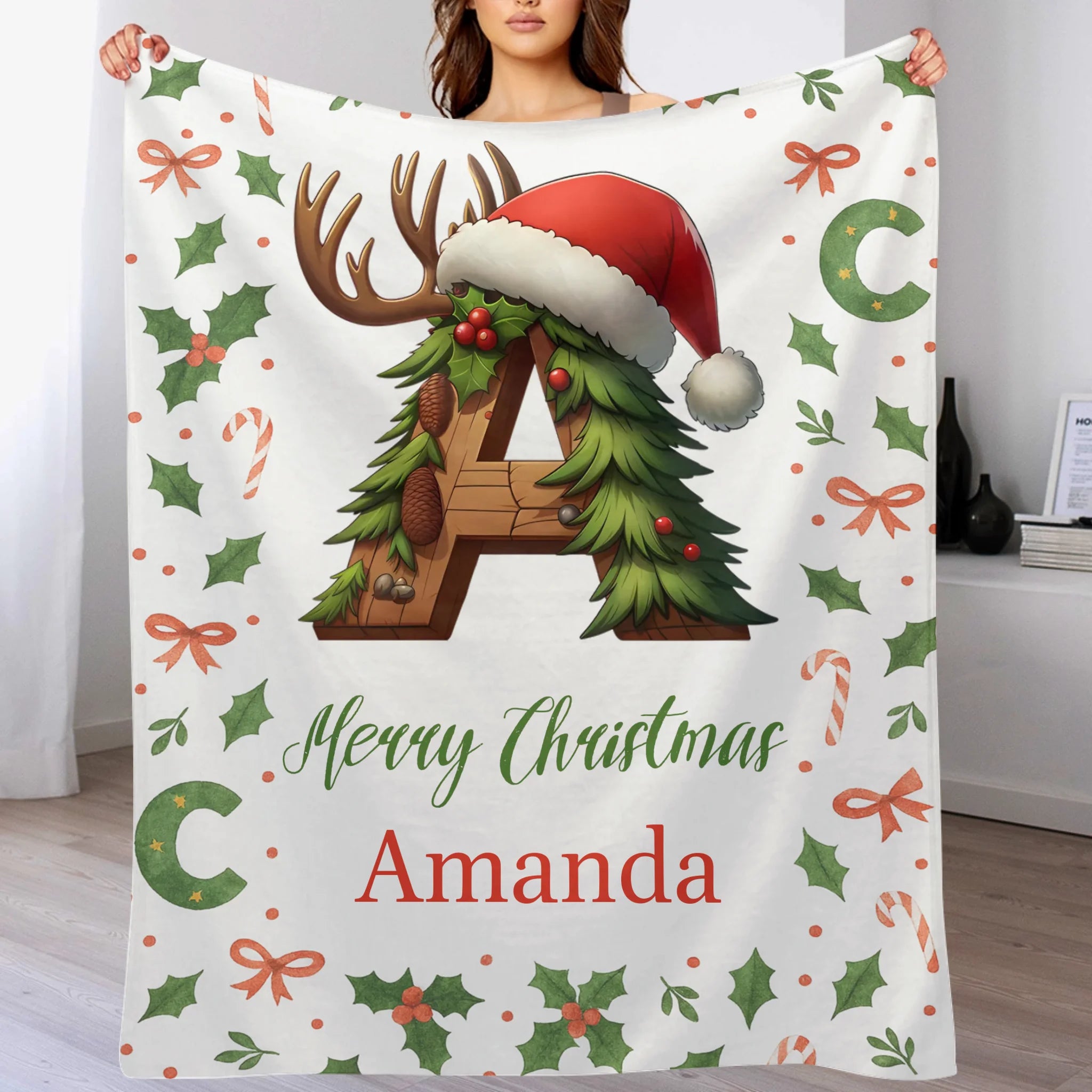 Customized Christmas Tree Snowman Elf Igloo Initial Blanket - Personal ...